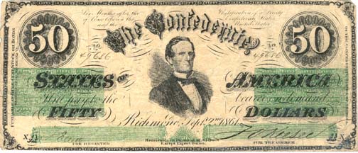 Confederate States Currency - $50 1861 "Jefferson Davis"