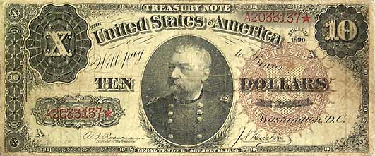 United States Currency - 1890-91 "Philip Sheridan" Treasury Note