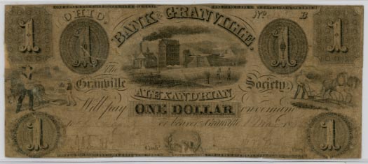 Ohio Obsolete Currency - $1 1839 Bank Of Granville, Alexandrian Society