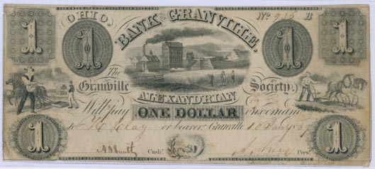 Ohio Obsolete Currency - $1 1839 Granville Alexandrian Society