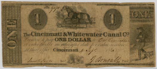 Ohio Obsolete Currency - $1 1840 Cincinnati & Whitewater Canal Co