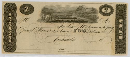 Ohio Obsolete Currency - $2 18xx Post Note, Cincinnati