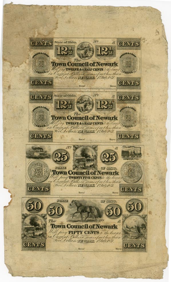 Ohio Obsolete Currency - $.125(2)-.25-.50 1841 Town Council Of Newark ...