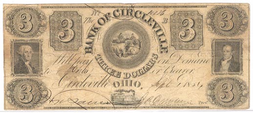 Ohio Obsolete Currency - $3 1854 Bank Of Circleville