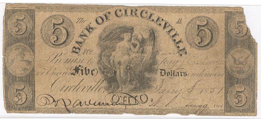 Ohio Obsolete Currency - $5 1851 Bank Of Circleville