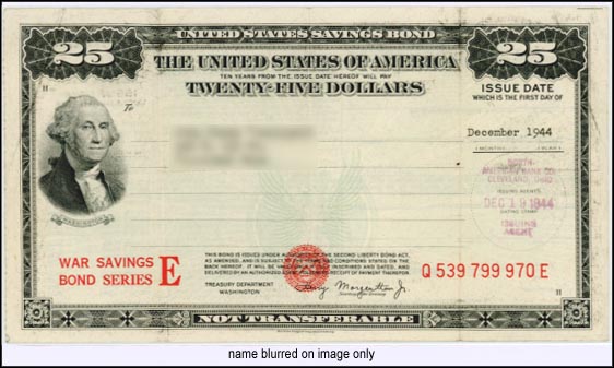 United States Obsolete Currency - $25 1944 War Savings Bond, Series E